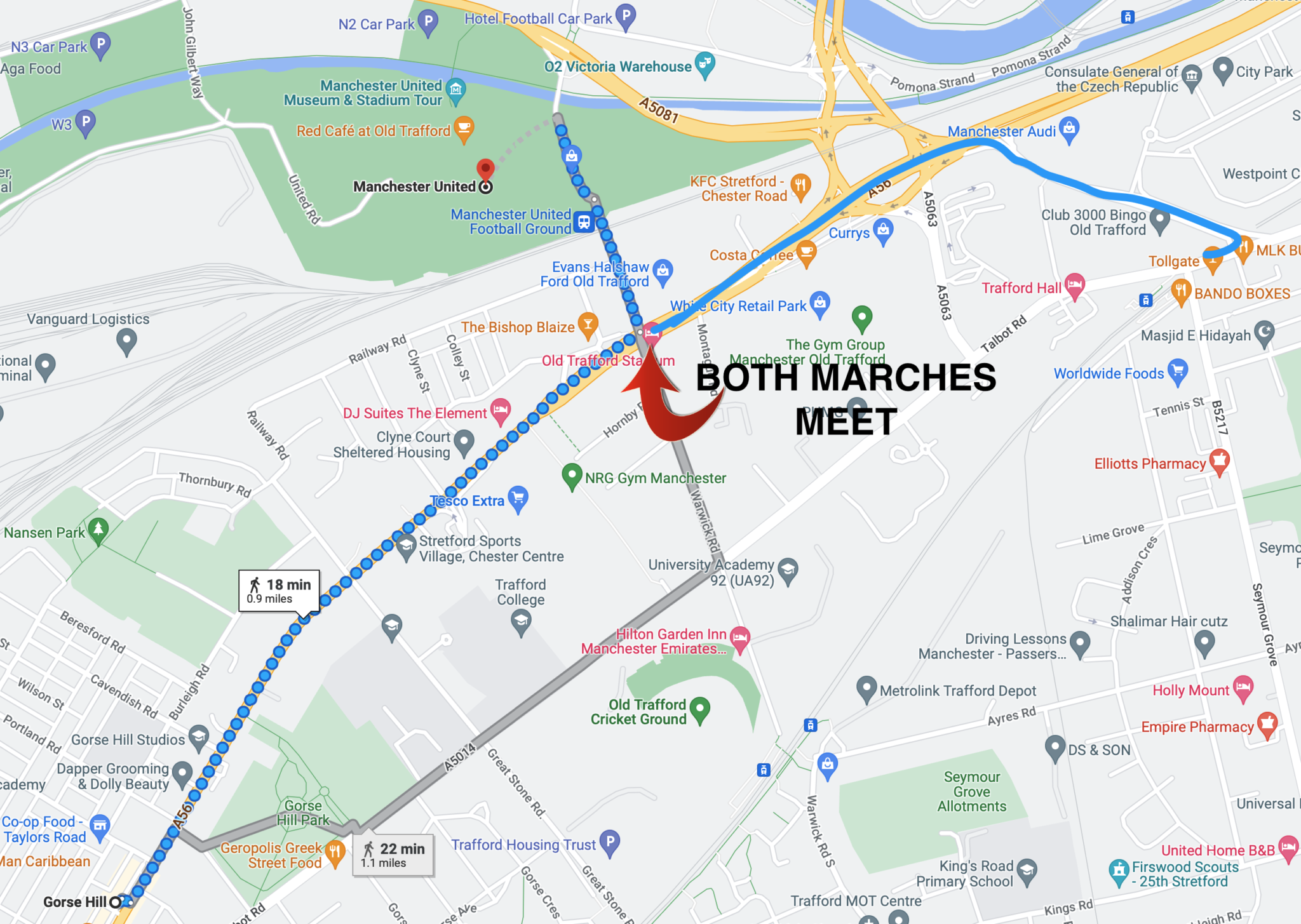 Route map for City Protest - The 1958